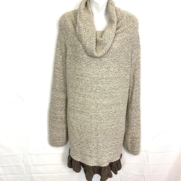 easel | Sweaters | Easel Long Cowl Neck Beige Ruffle Sweater Boho M ...